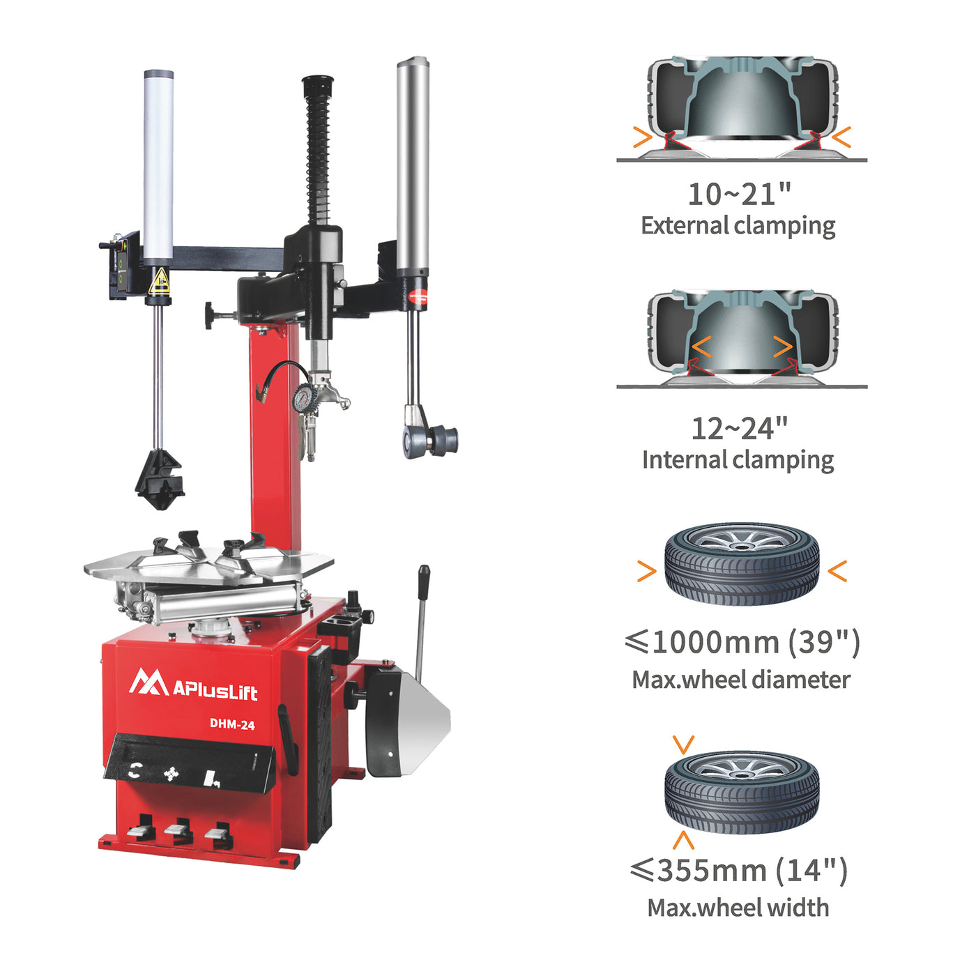 APlusLift DHM-24 Tire Wheel Changer with Semi-Automatic Swing Arm Dual ...